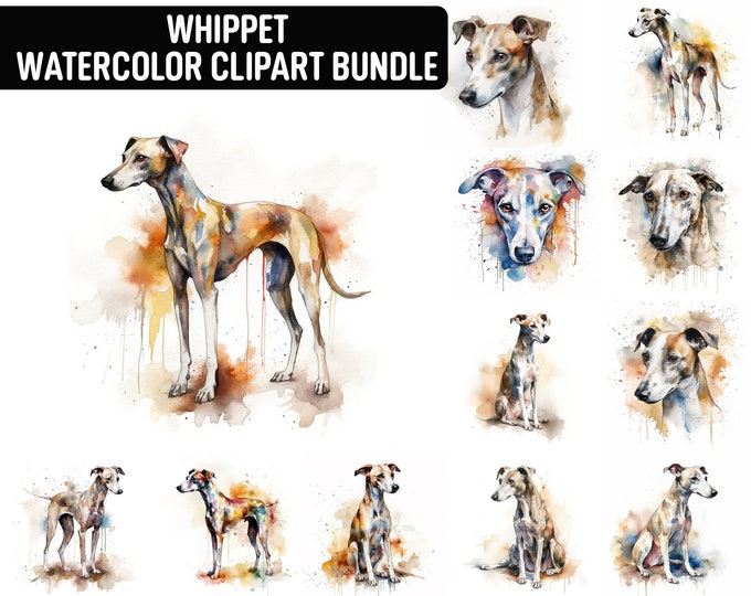 Whippet Puppies Clipart - 12 High Quality Jpgs - Instant Download ...