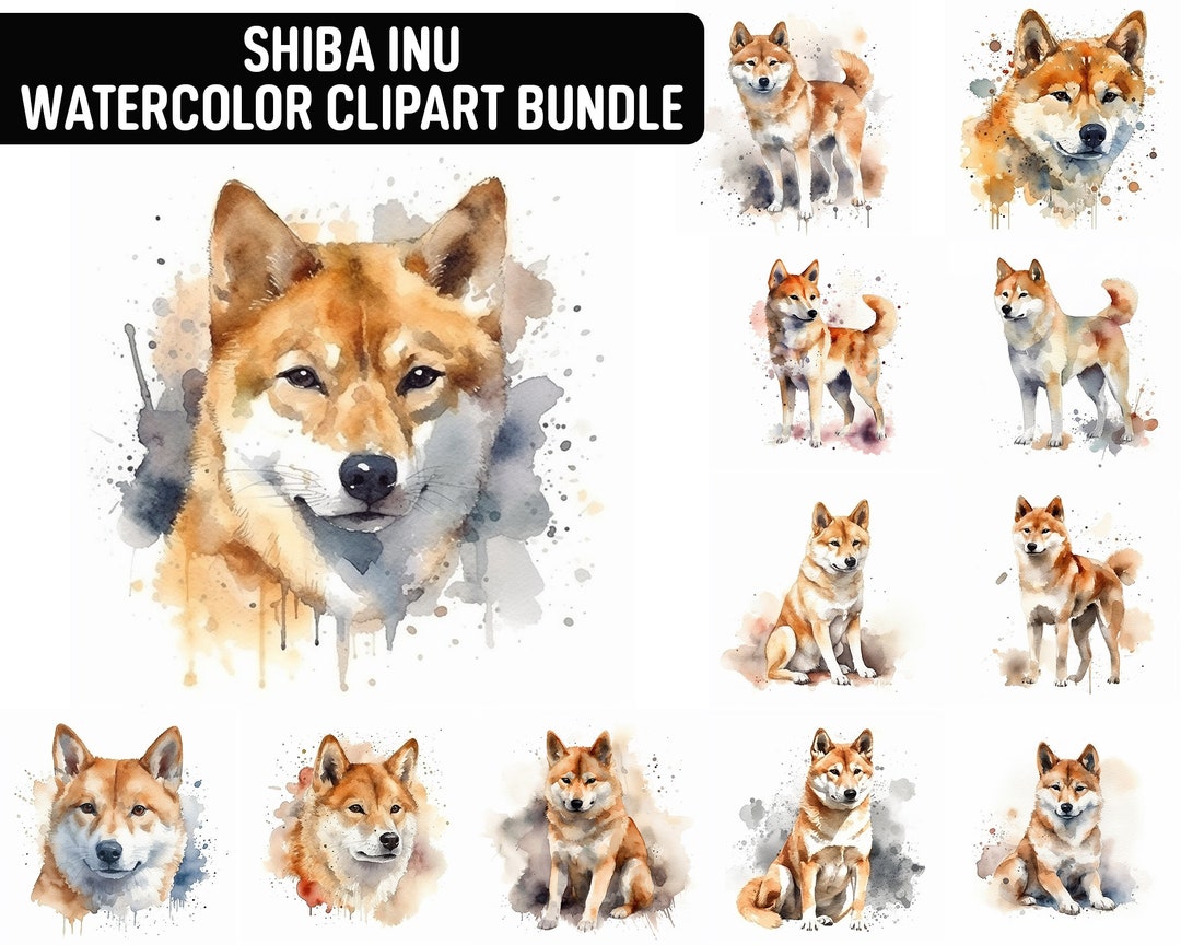 Watercolor Shiba Inu Clipart, 12 High Quality Jpgs, Dog Clipart, Card ...