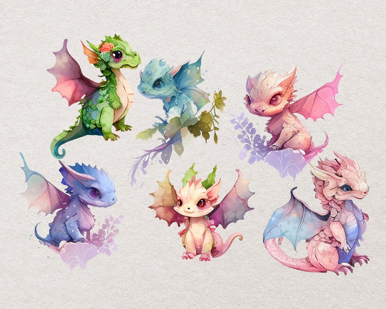 Cute Dragon Png Watercolor Png Fairy Dragon Png Png Bundle - Etsy