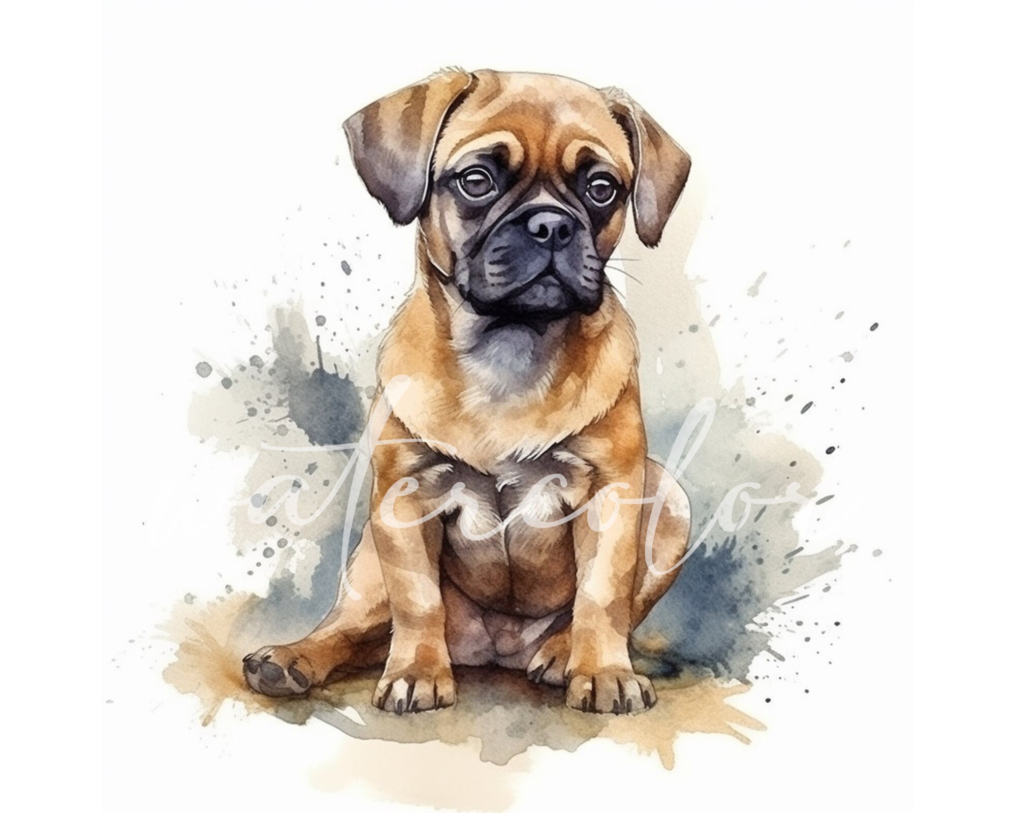 Watercolor Puggle Clipart, 12 High Quality Jpgs, Dog Clipart, Card ...
