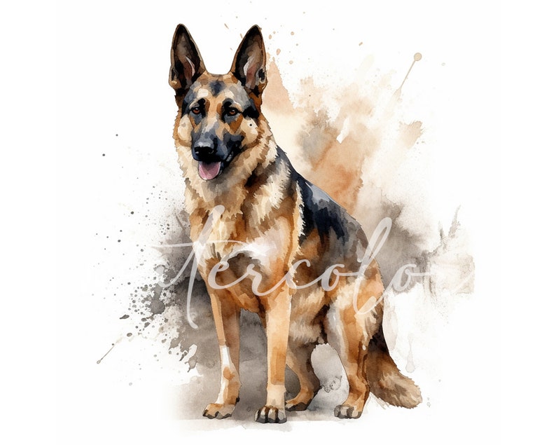 Watercolor German Shepherd Clipart, 12 High Quality Jpgs, Dog Clipart ...