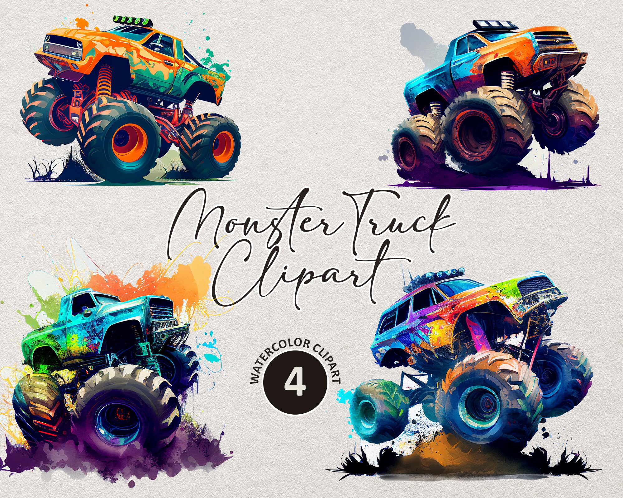 Monster Truck Clipart, Trucks Bundle, Vehicle Png, Digital Download ...