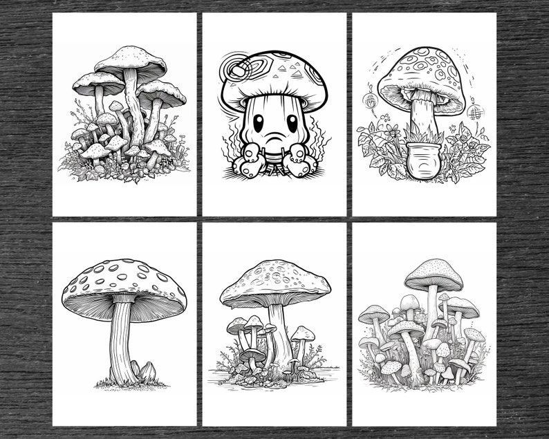 50 Mushroom Coloring Page Outline Coloring Page Grayscale - Etsy