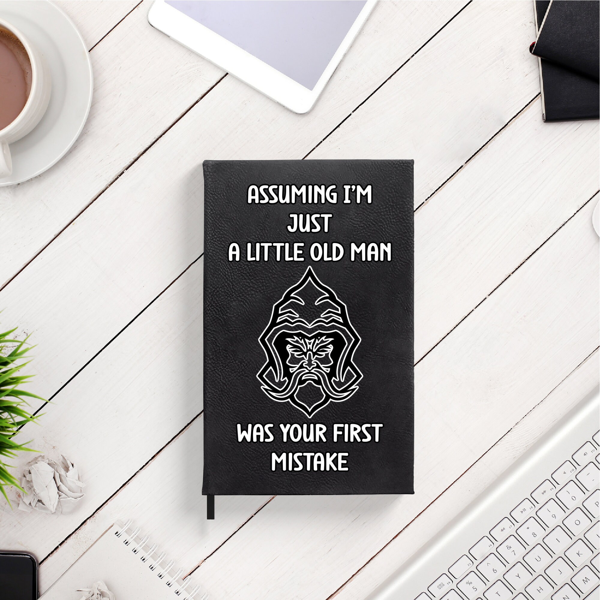 Old Man Gag Gift - Faux Leather Journal - Wizard Grandpa Notebook- 112 ...