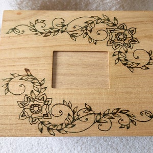 Wooden Photo Keepsake Storage Box Handmade Wooden Storage Boxes Pyrography Floral Theme FREE ...