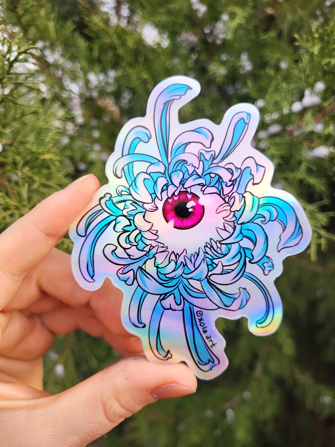 Holographic Flower Eyeball Sticker, Japanese Chrysanthemum Sticker ...