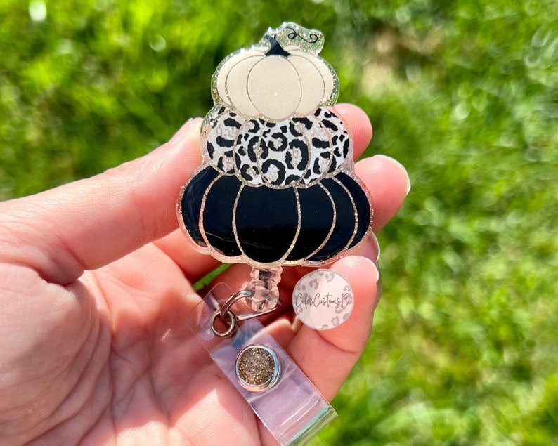 Stacked Pumpkins Badge Reel Cheetah Pumpkin Badge Reel Fall - Etsy