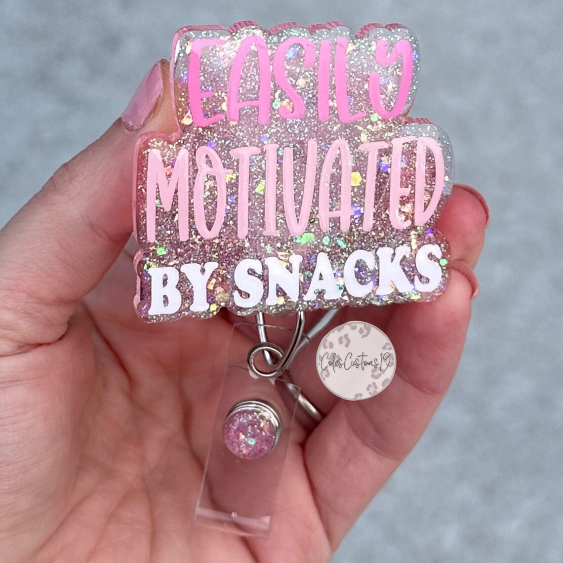 Easily Motivated by Snacks Badge Reel, Funny Badge Reel, Nurse Badge ...