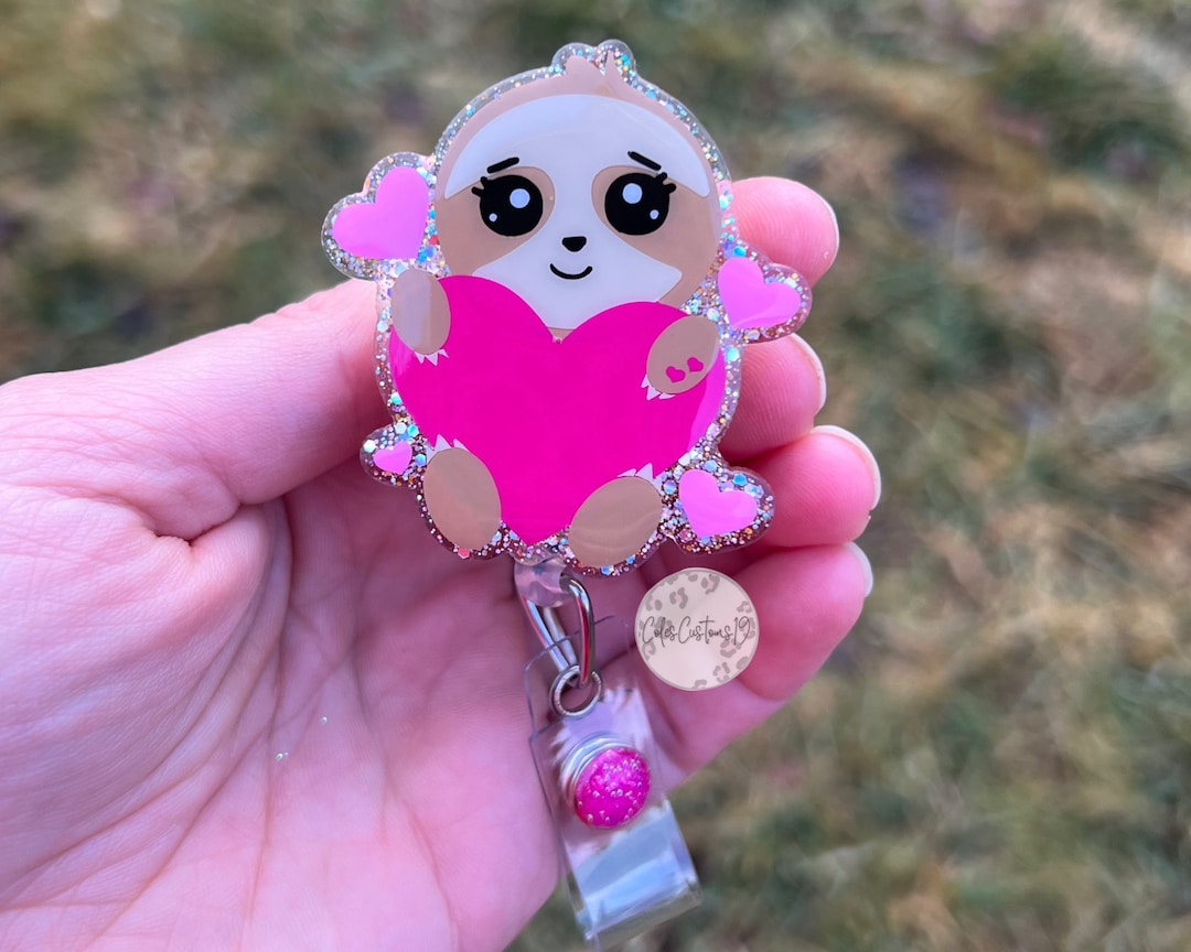 Sloth Badge Reel, Valentine Badge Reel, Valentines Day Badge Reel ...