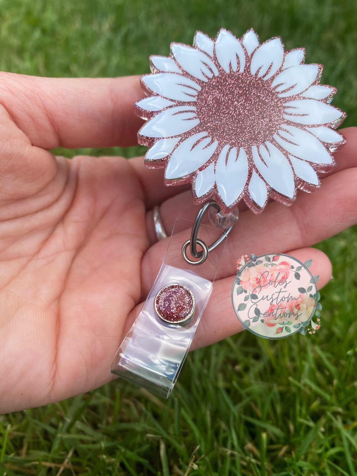 Rose Gold Sunflower Badge Reel Glittered Badge Reel - Etsy