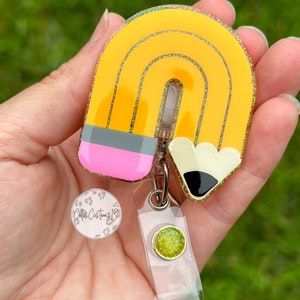 Pencil Badge Reel, Rainbow Pencil Badge Reel, Teacher Badge Reel ...