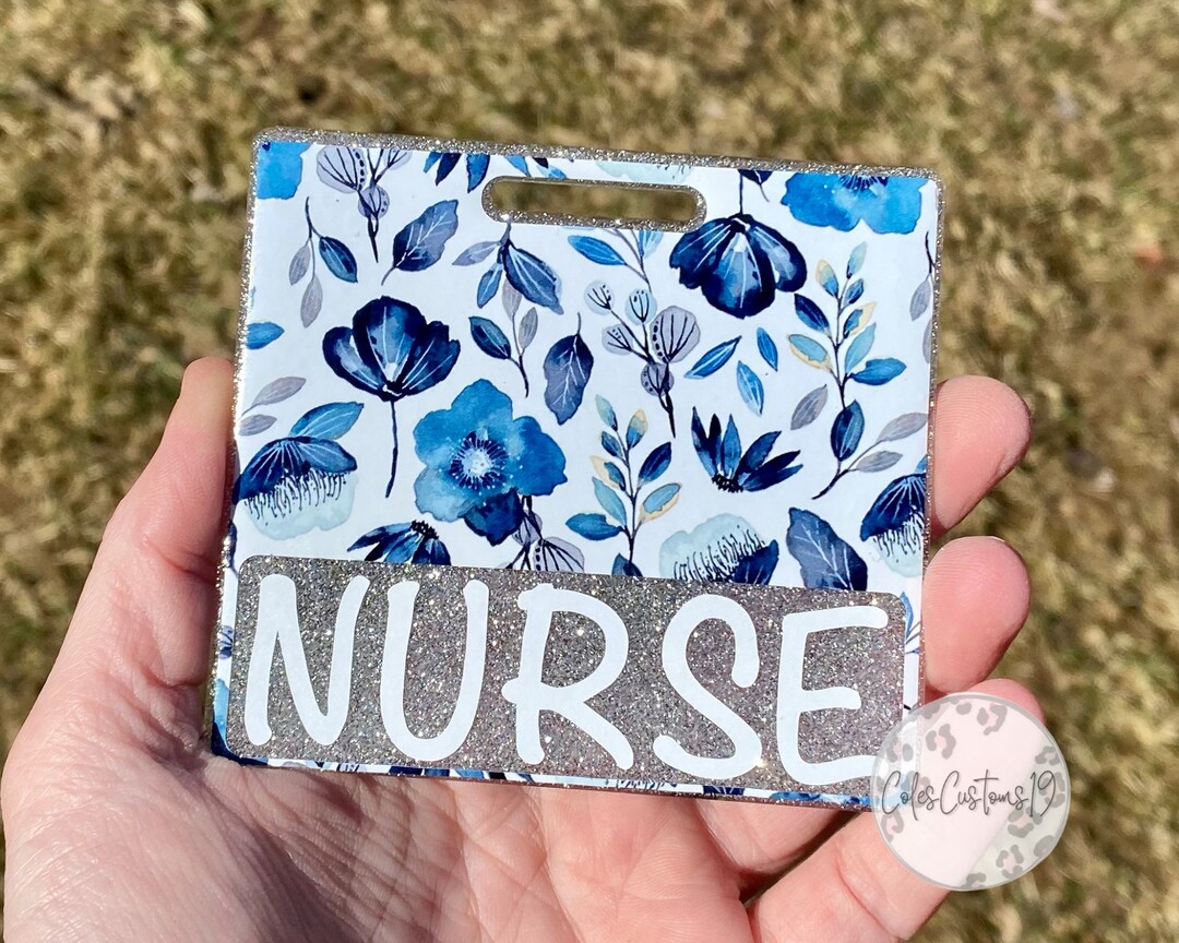 Blue Floral Badge Buddy, Glittered Badge Buddy, Vertical Badge Buddy ...