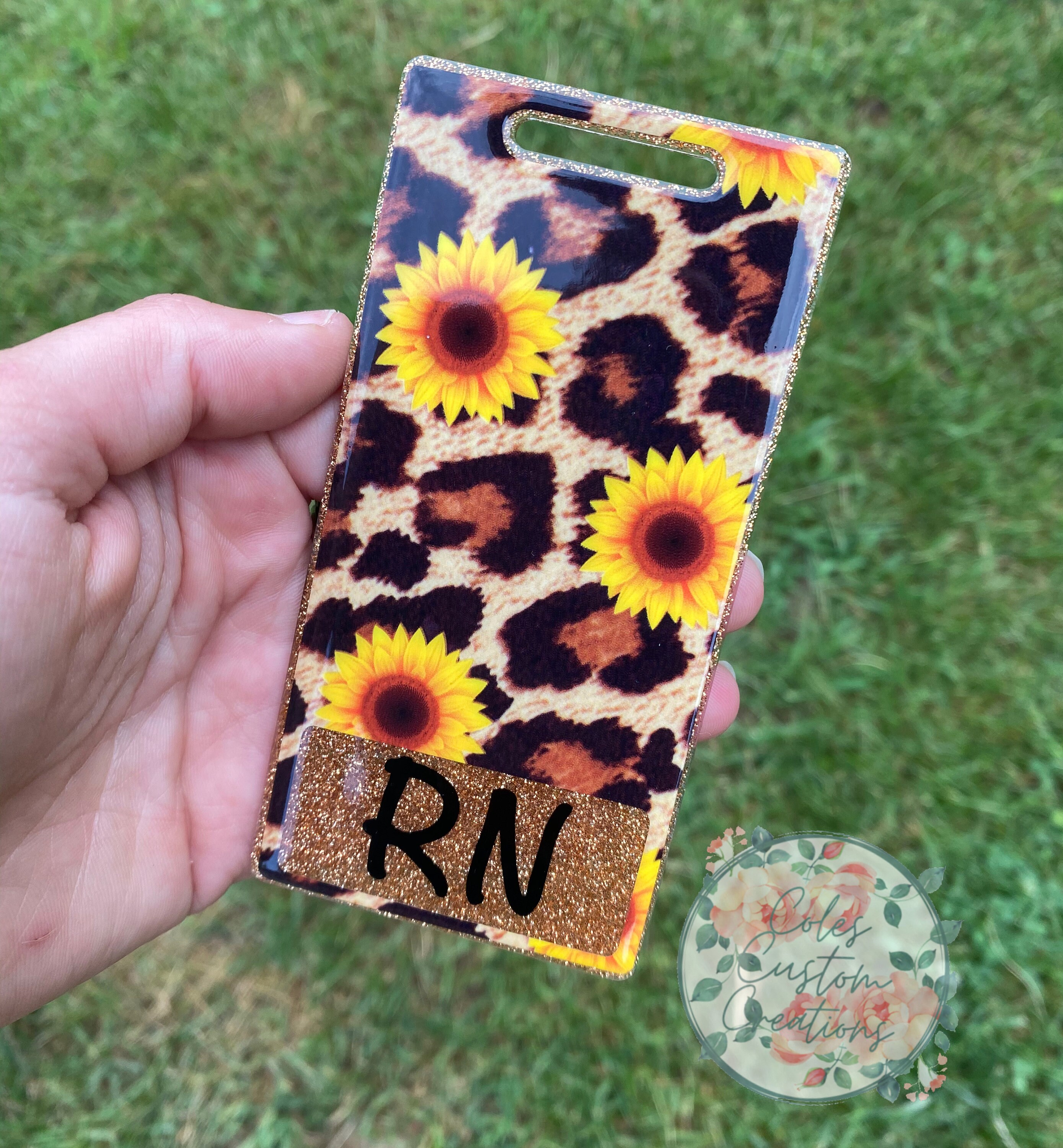 Sunflower and Cheetah Print Badge Buddy Glittered Badge | Etsy