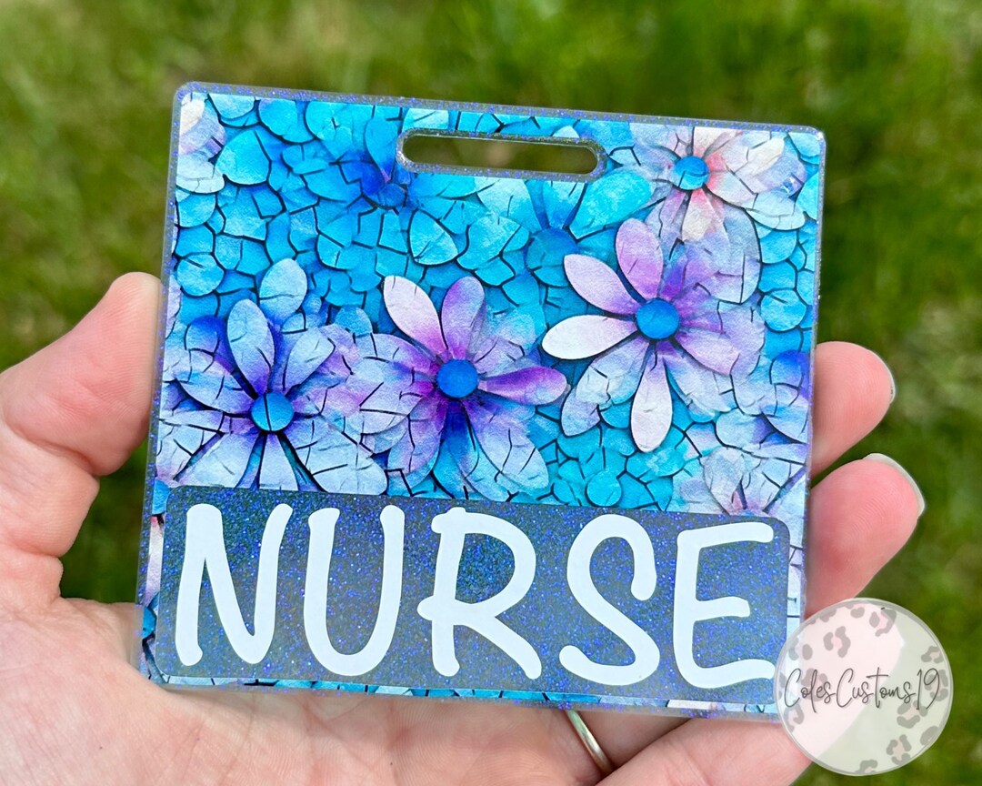 Mosaic Blue Floral Badge Buddy, Summer Badge Buddy, Vertical Badge ...