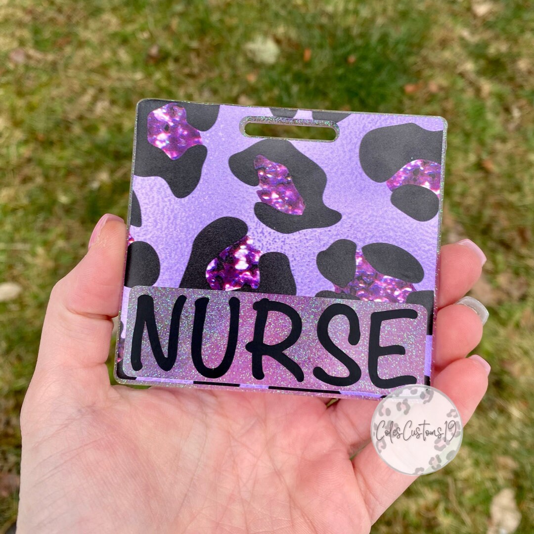 Purple Cheetah Print Badge Buddy, Leopard Badge Buddy, Vertical Badge ...