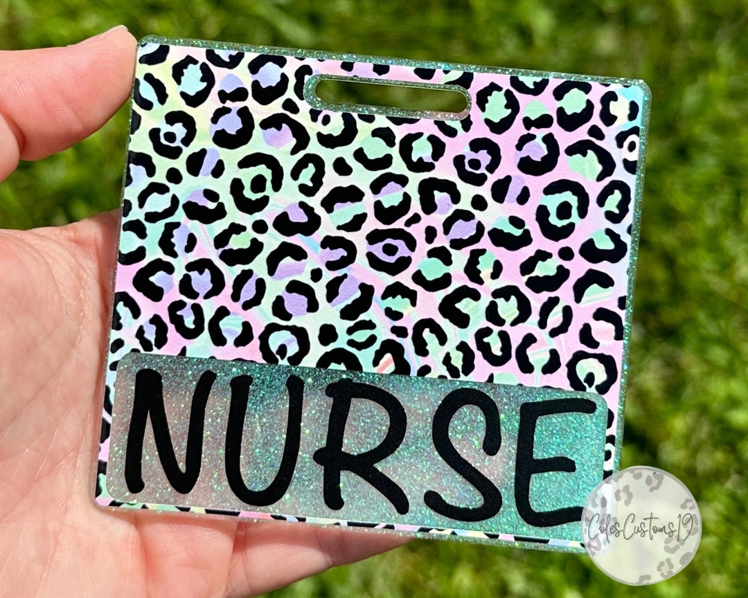 Blue and Pink Cheetah Print Badge Buddy, Leopard Badge Buddy, Vertical ...