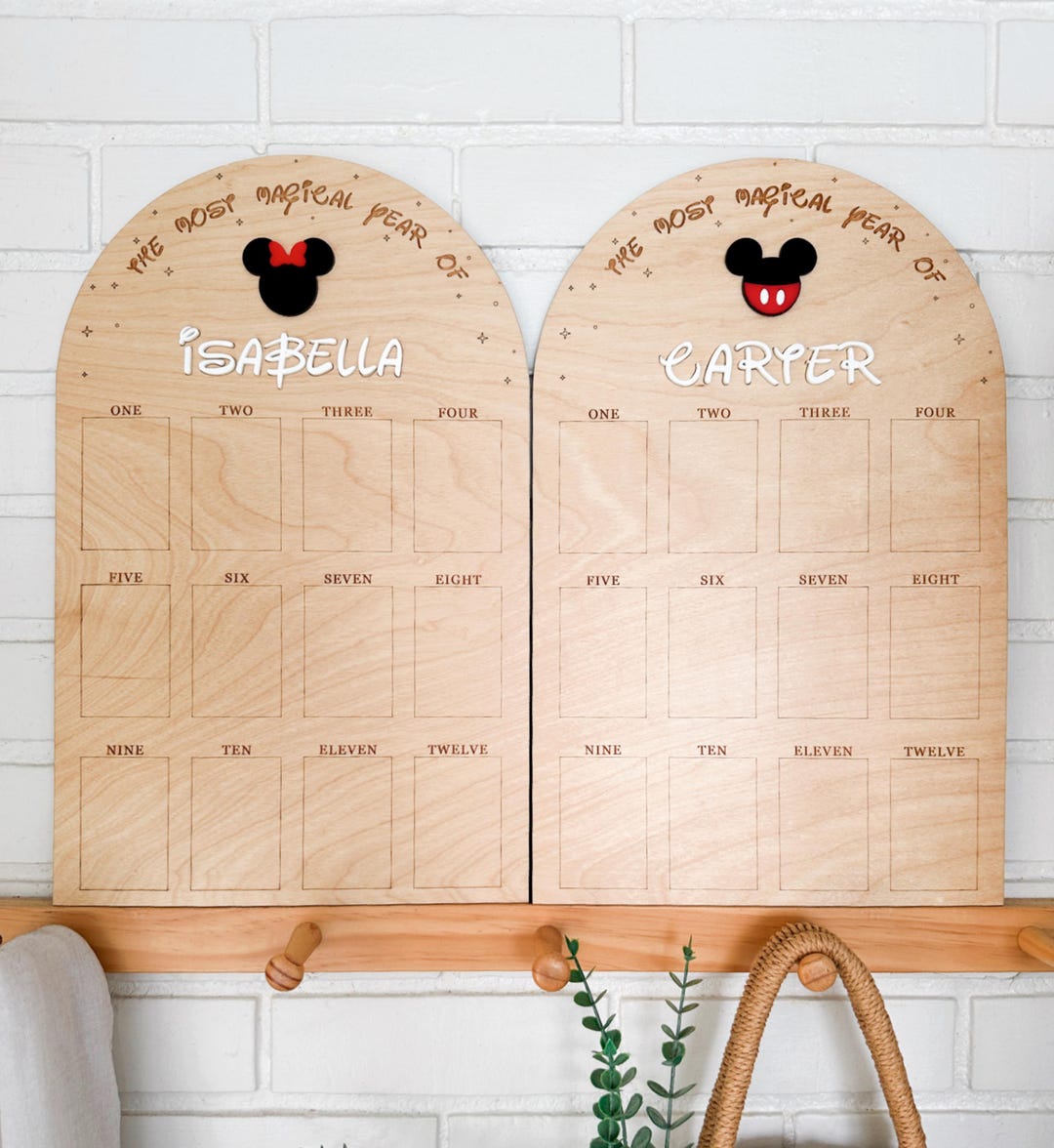 First Birthday Photo Board: Wooden Monthly Milestone Display, One ...