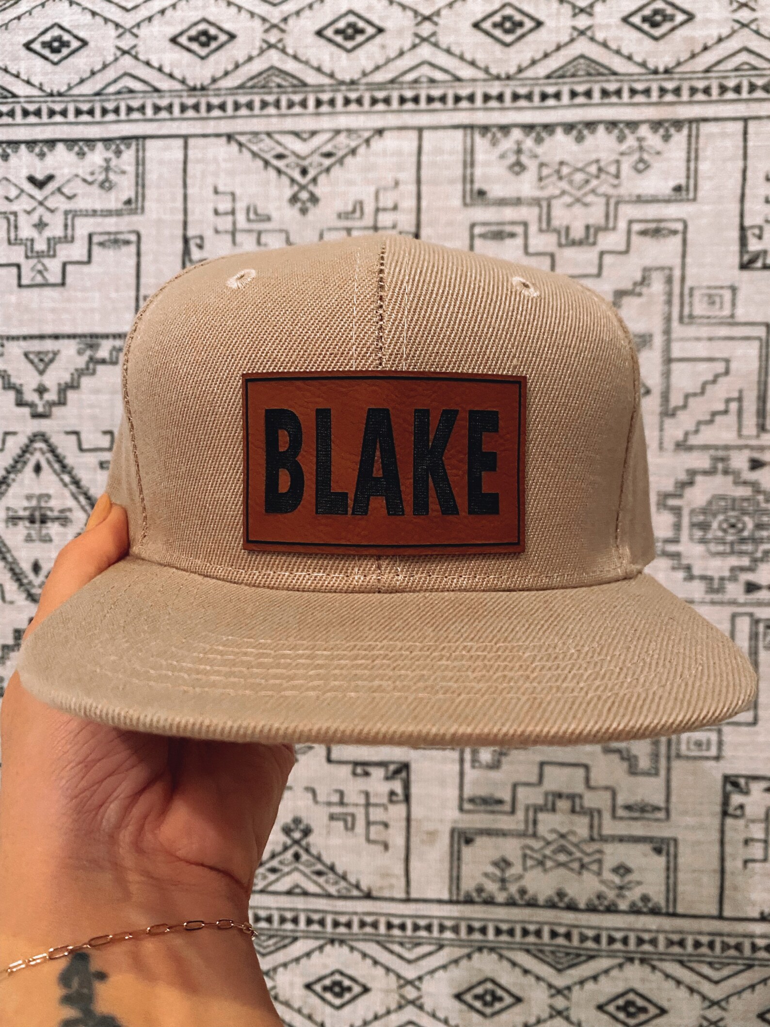 Leather Patch Hat, Personalized, Flat Bill, Custom Infant Toddler Kids ...