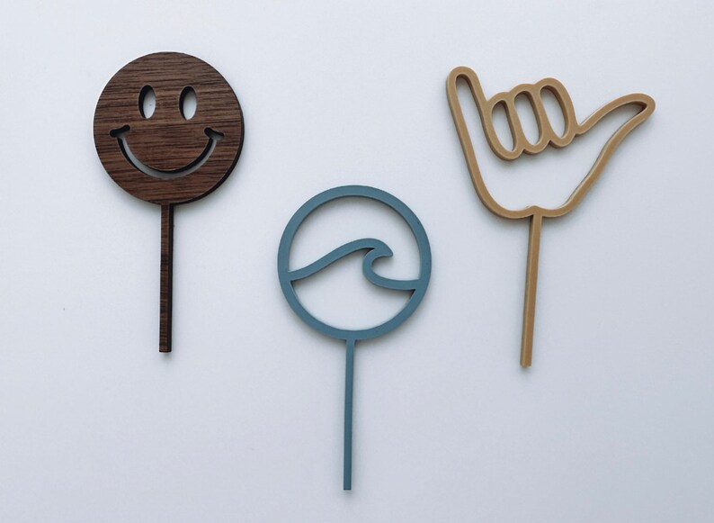 Smiley Cupcake Toppers: Rad One, Surf Theme, Acrylic or Wood - Etsy