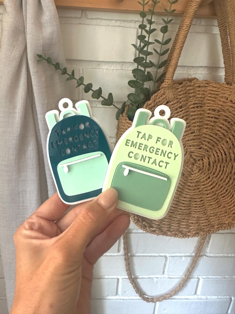 NFC Emergency Contact Personalized Backpack Tag: Acrylic Name Keychain ...