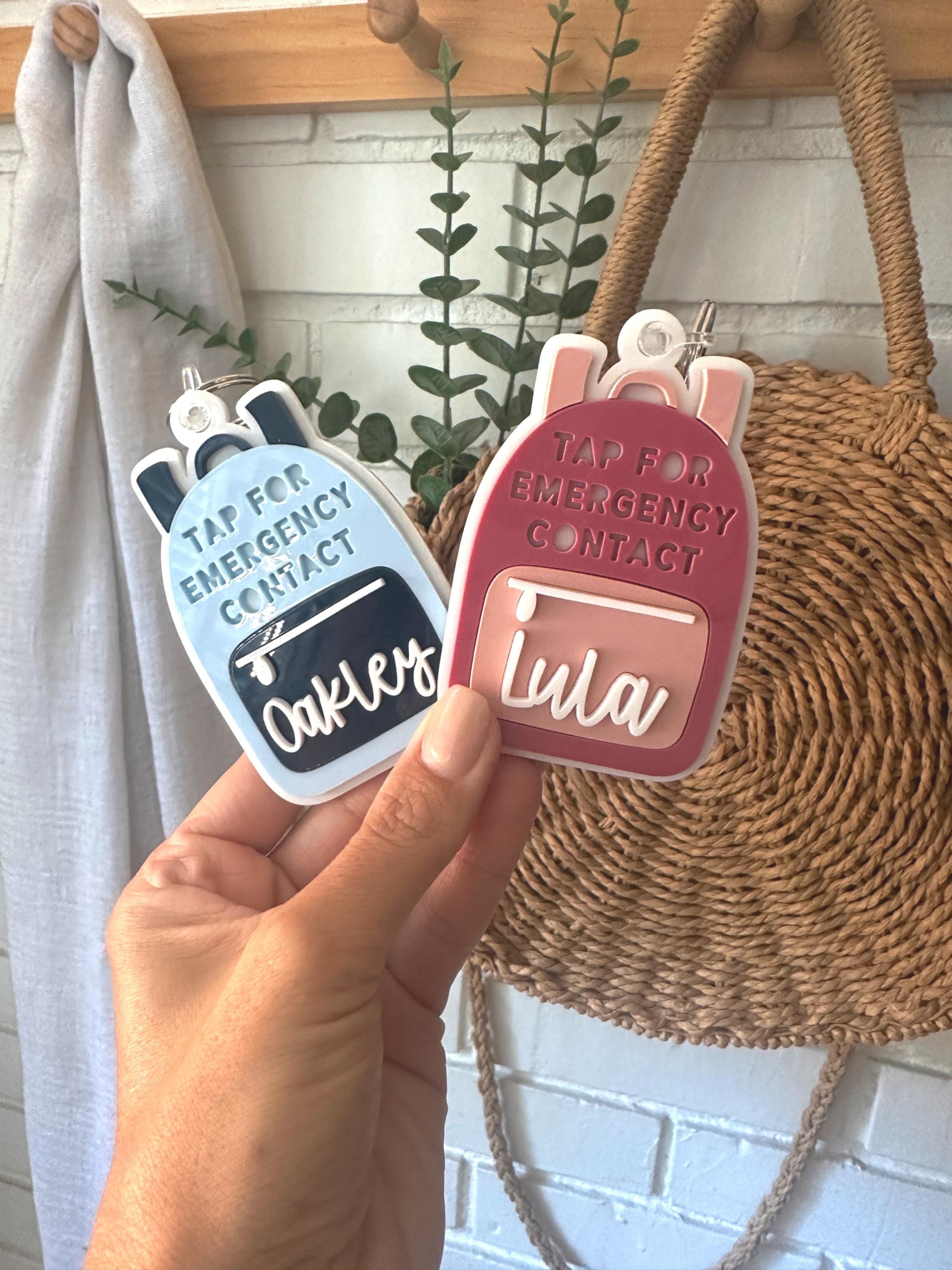 NFC Emergency Contact Personalized Backpack Tag: Acrylic Name Keychain ...