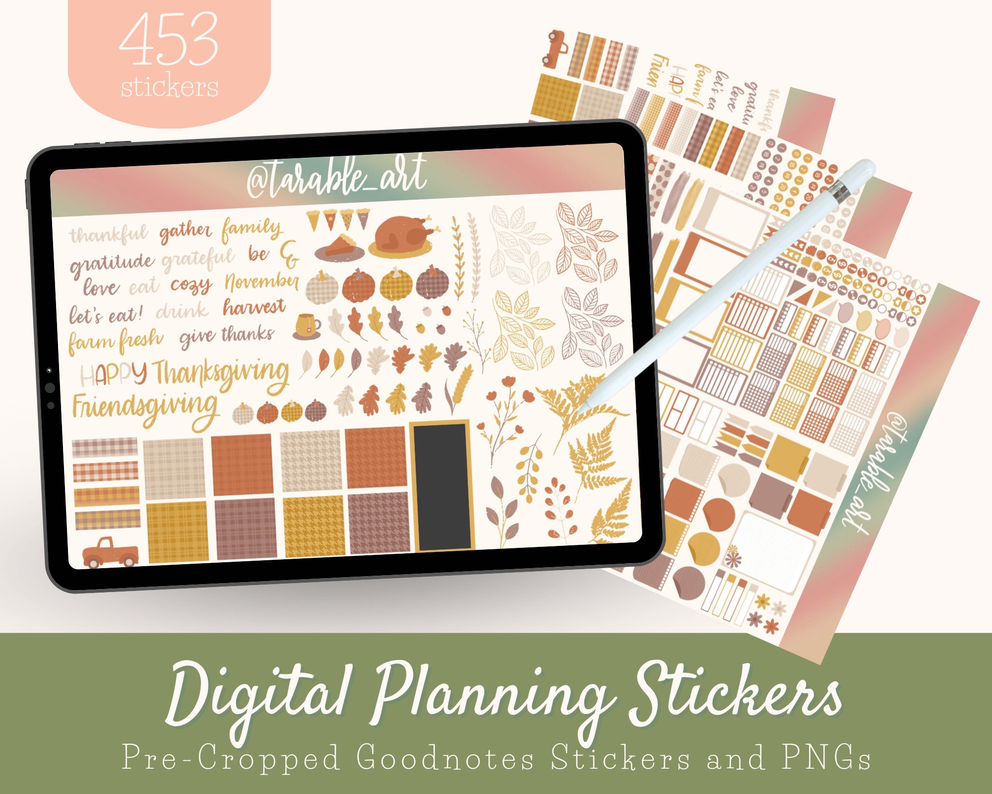 453 Farmhouse Thanksgiving Digital Stickers Set November Pre-cropped ...