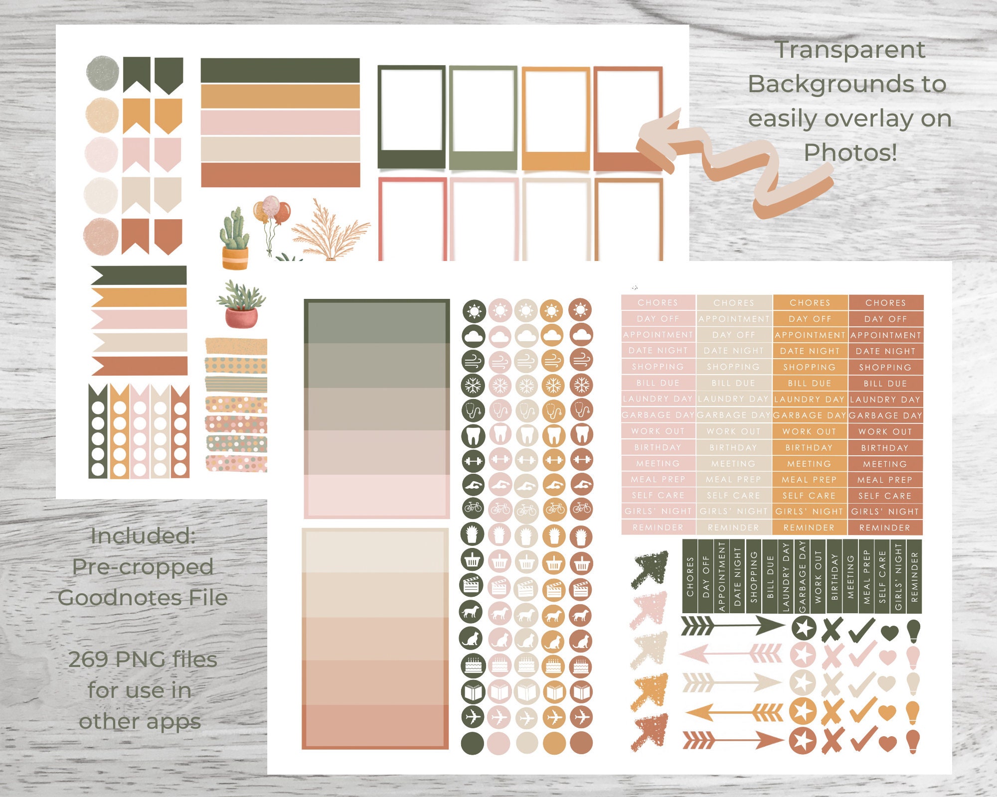 Digital Planner Sticker Set Pre-cropped Sticker Pack for Goodnotes 269 ...