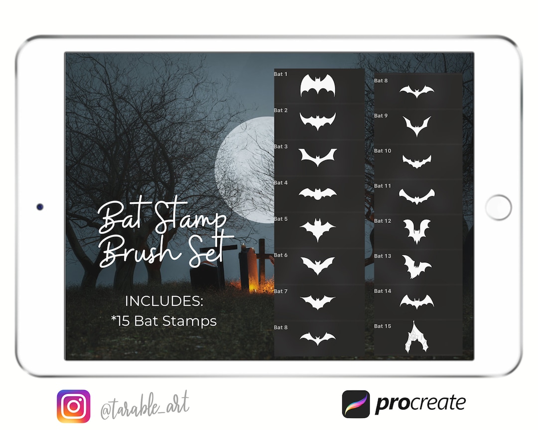 Bat Stamp Brush Set for Procreate: 15 Spooky Halloween Designs (digital ...