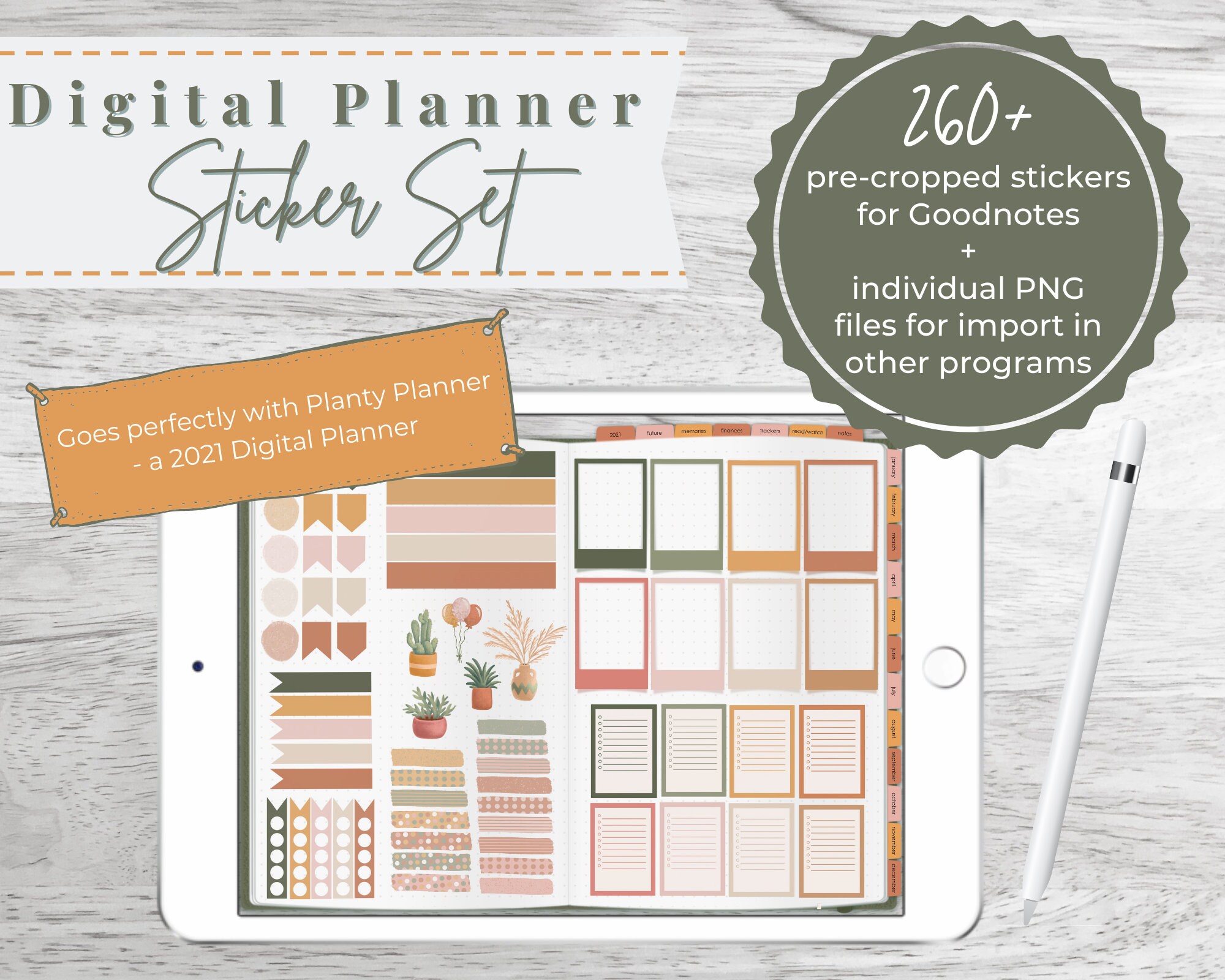 Digital Planner Sticker Set Pre-cropped Sticker Pack for Goodnotes 269 ...
