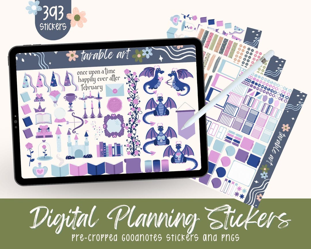 Fairytale Valentine's Day Planner Stickers: Dragons, Castles (393 Pngs ...