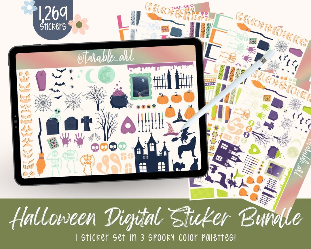 Halloween Digital Planner Stickers: Spooky Haunted House (1269 Pngs ...