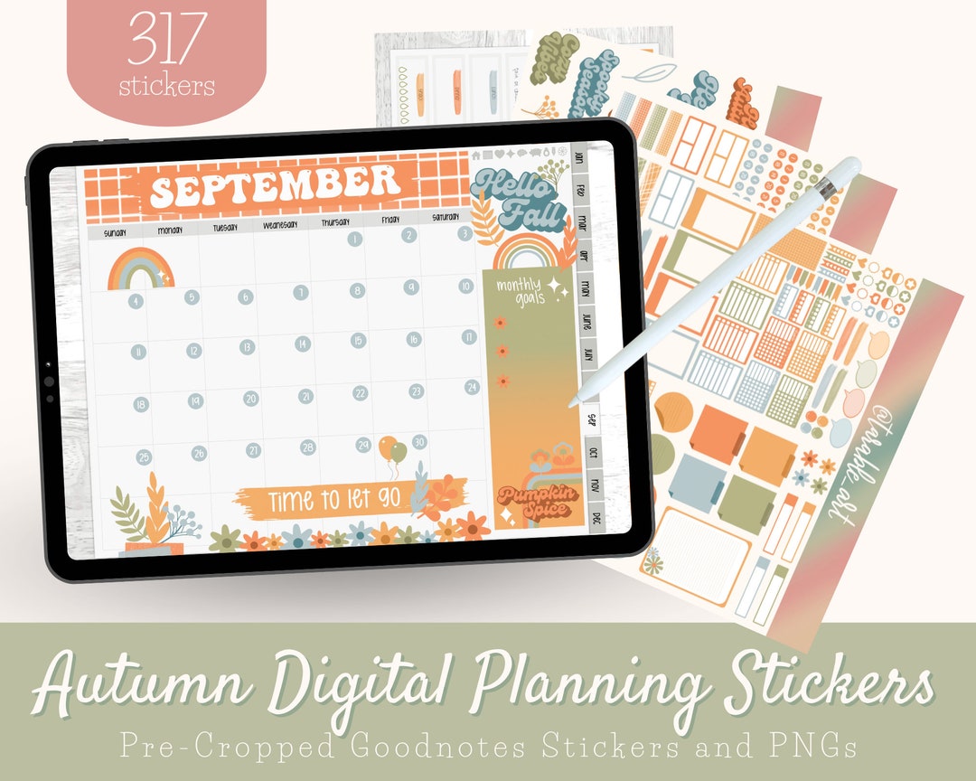 Autumn Digital Sticker Set: Retro Sunshine Planner (317 Pngs) (digital ...