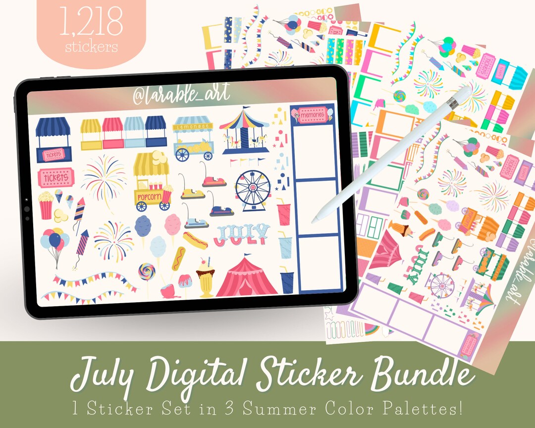 July Digital Sticker Bundle for Digital Planner | Summer Carnival ...