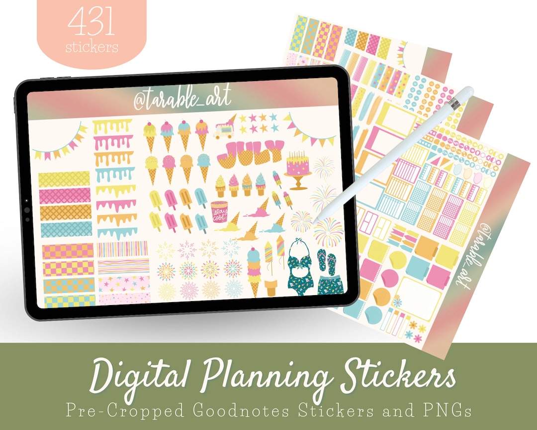 Digital Sticker Set for Digital Planning | Ice Cream and Popsicles in ...