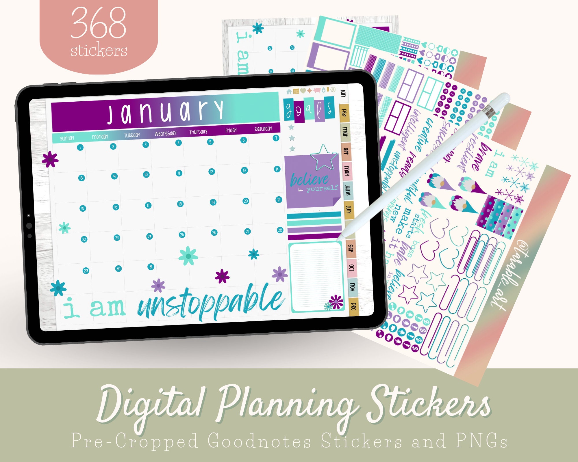 368 Digital Sticker Set for the New Year Pre-cropped Digital Planner ...