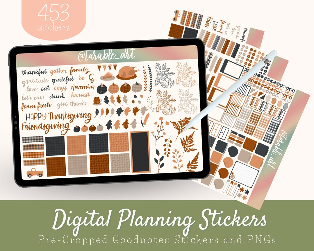 453 Farmhouse Thanksgiving Digital Stickers Set November | Pre-cropped ...