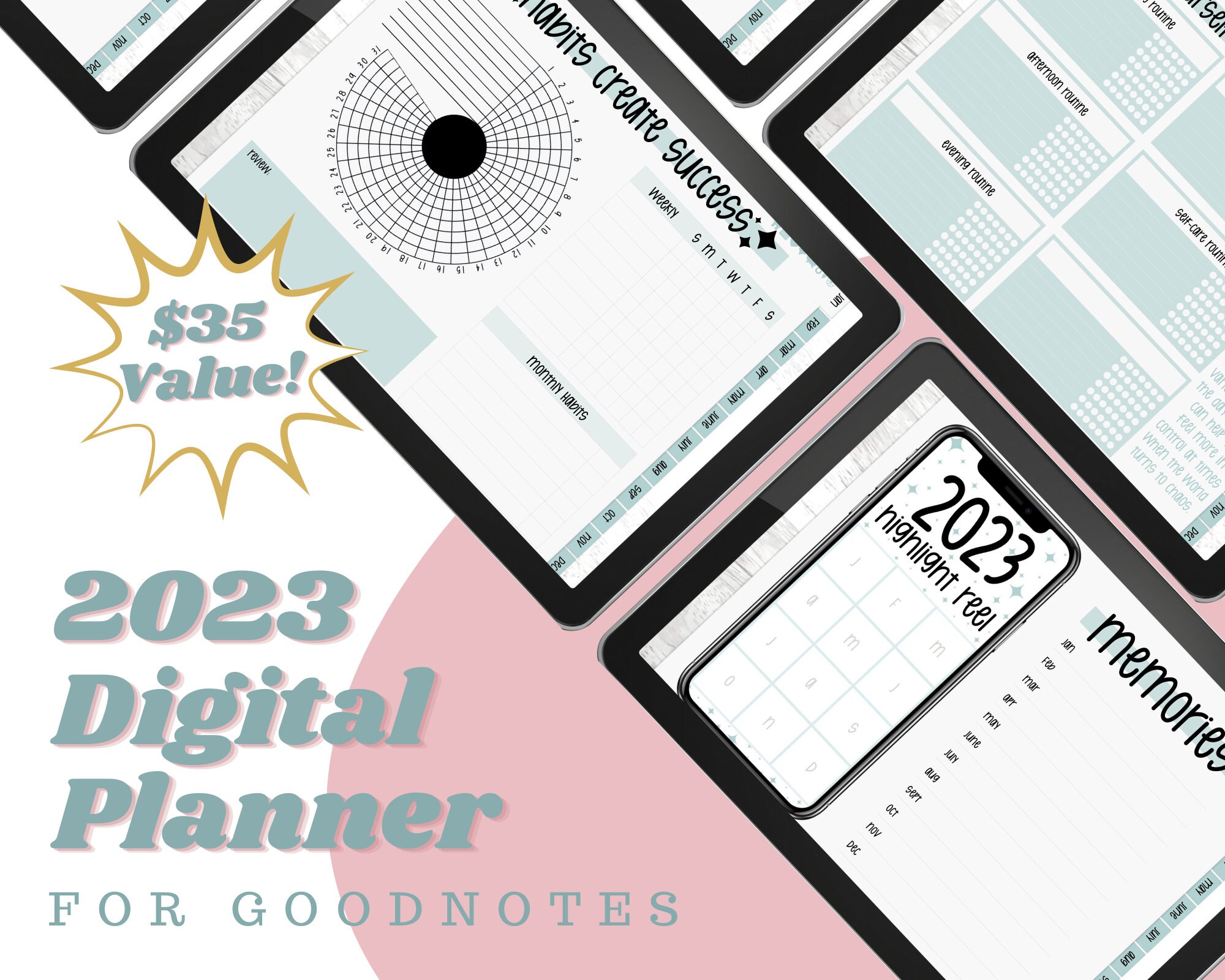 2023 Blue Digital Planner Bundle Fully Dated Ipad Digital - Etsy