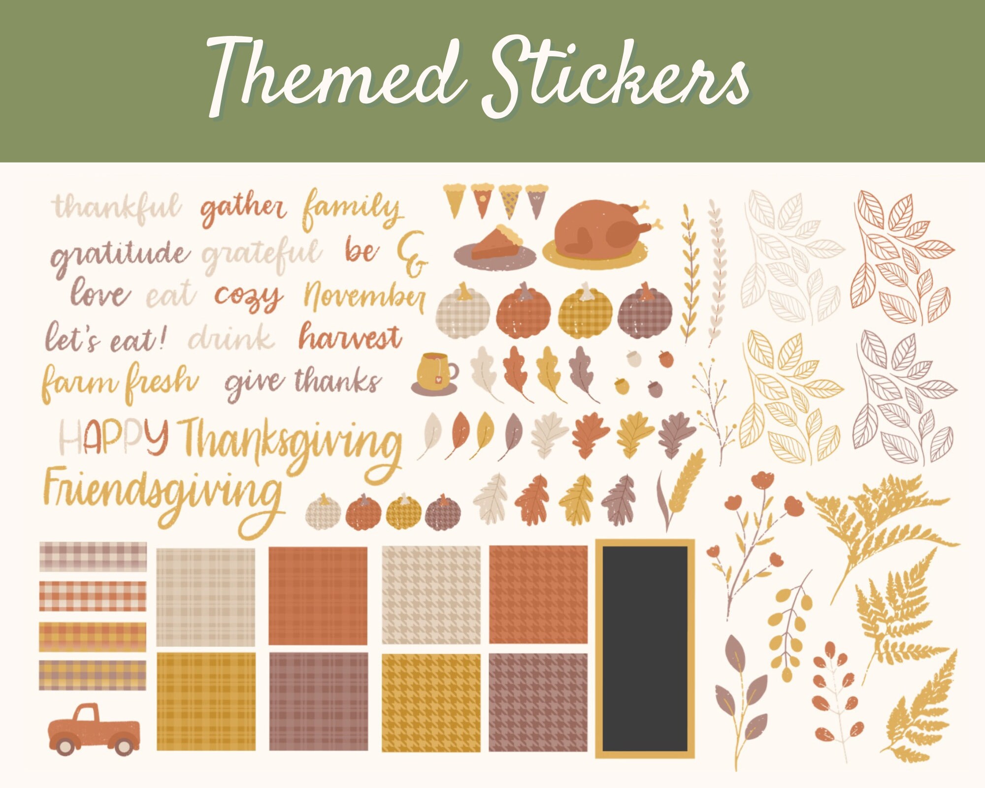 453 Farmhouse Thanksgiving Digital Stickers Set November Pre-cropped ...