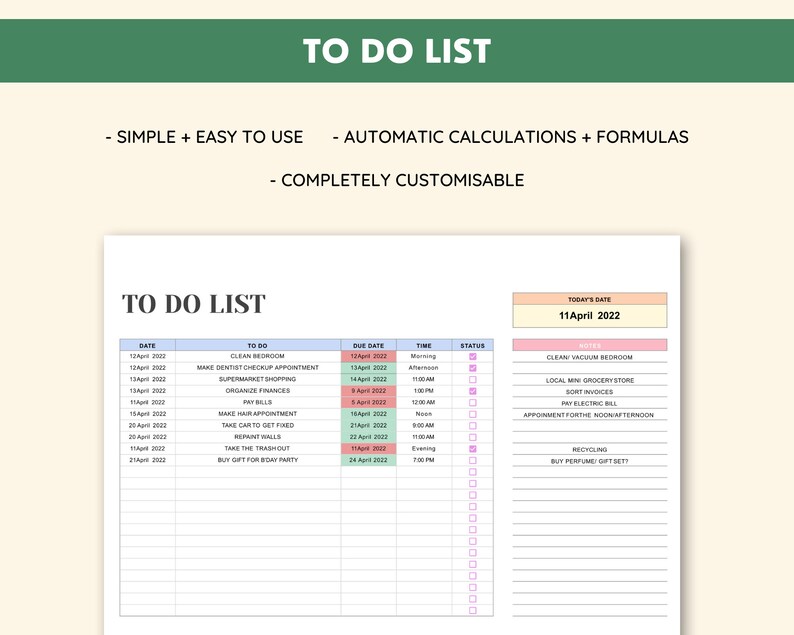To Do List Spreadsheet, Google Sheets, Daily Tracker, Weekly, Monthly ...