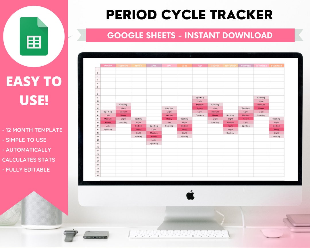 Period Cycle Tracker, Menstrual Cycle, Symptoms Checklist, Digital ...