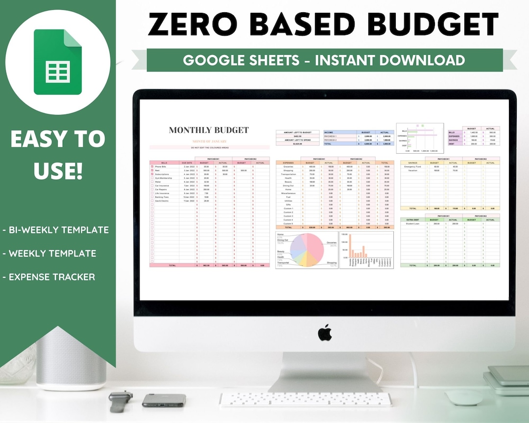 Zero Based Budget Spreadsheet, Monthly Custom Google Sheet Editable ...