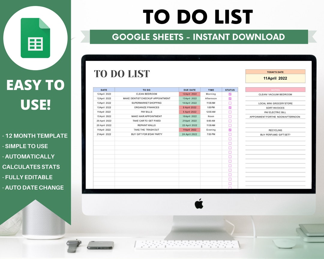 To Do List Spreadsheet, Google Sheets, Daily Tracker, Weekly, Monthly ...
