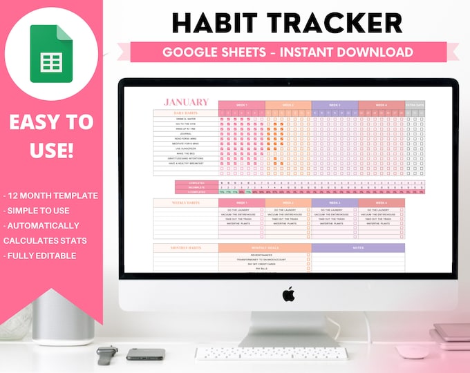 Habit Tracker Spreadsheet Google Sheets Daily Weekly - Etsy