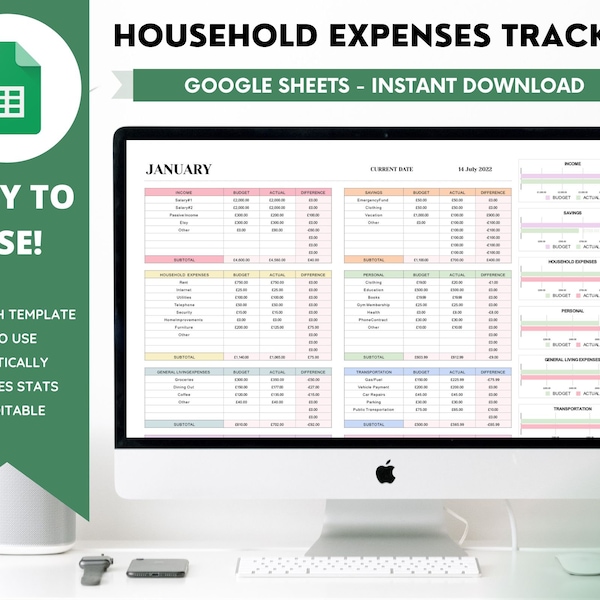 Household Expenses Template - Etsy