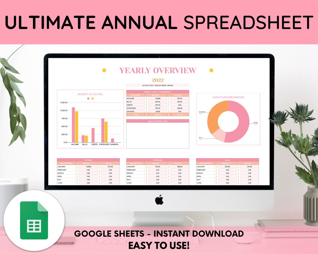 Ultimate Annual Budget Spreadsheet, Monthly Custom Google Sheet ...