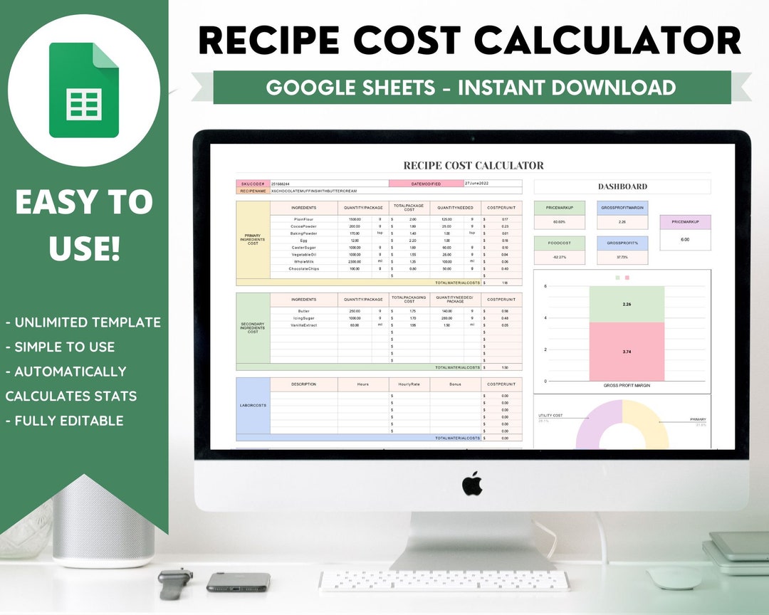 Recipe Cost Calculator, Product Pricing, Profit Margin Tracker, Custom ...