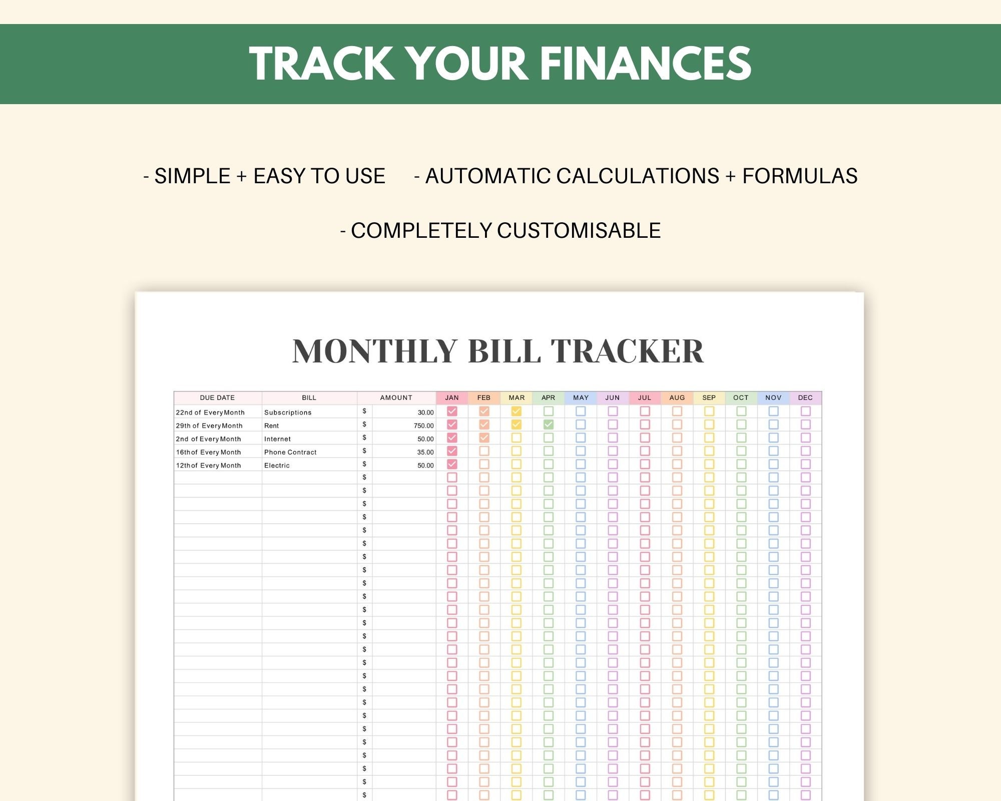 Annual Bills Tracker Spreadsheet Monthly Custom Google Sheet - Etsy