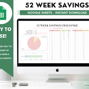 52 Weeks Savings Tracker, Google Sheets, Annual Finance Tracker, Weekly ...