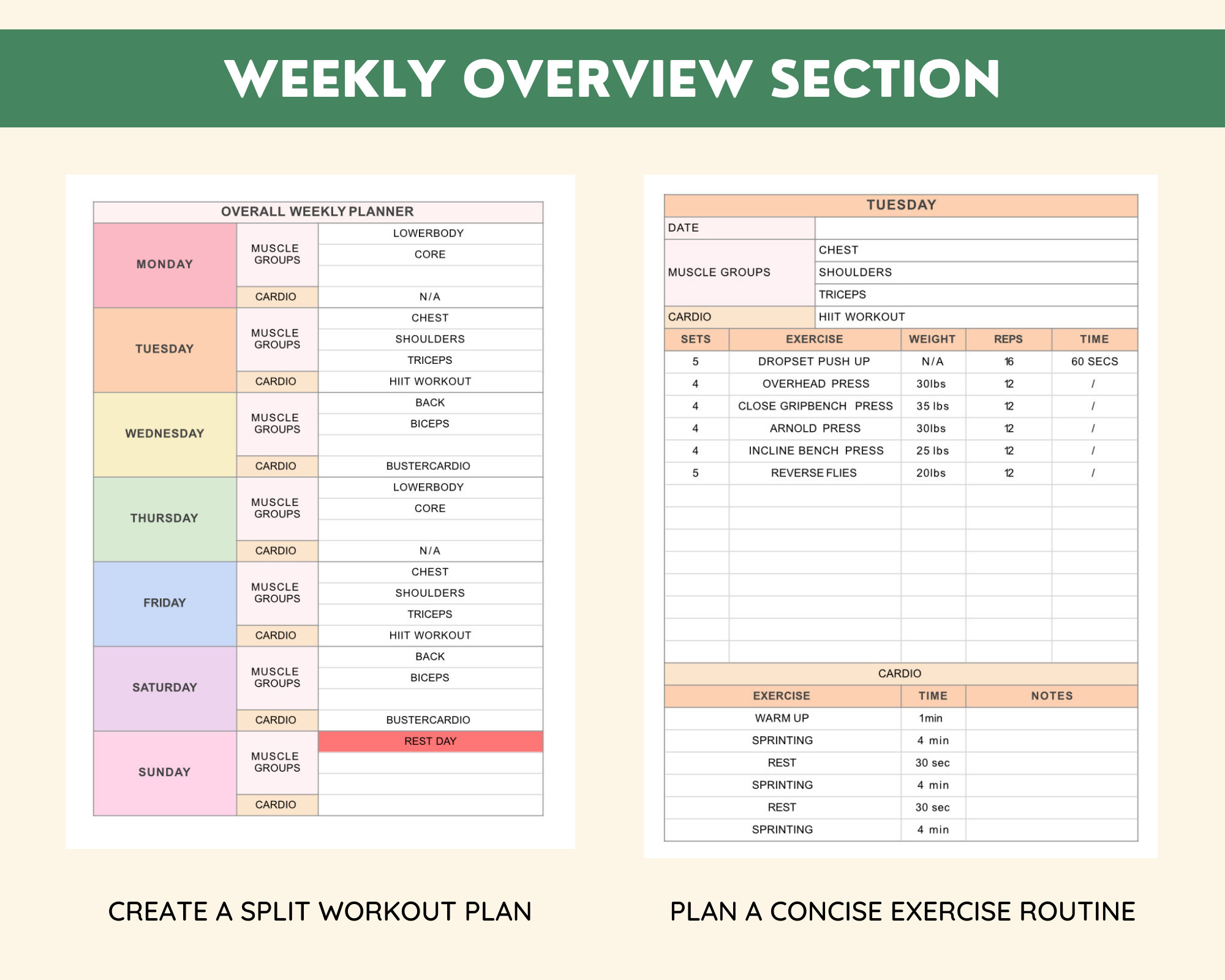 Workout Planner Spreadsheet, Google Sheets, Daily, Weekly, Fitness ...