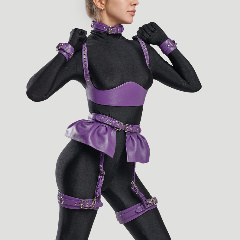 Purple Basque Skirt With Garters And Open Cup Bra Set Peplum | Etsy